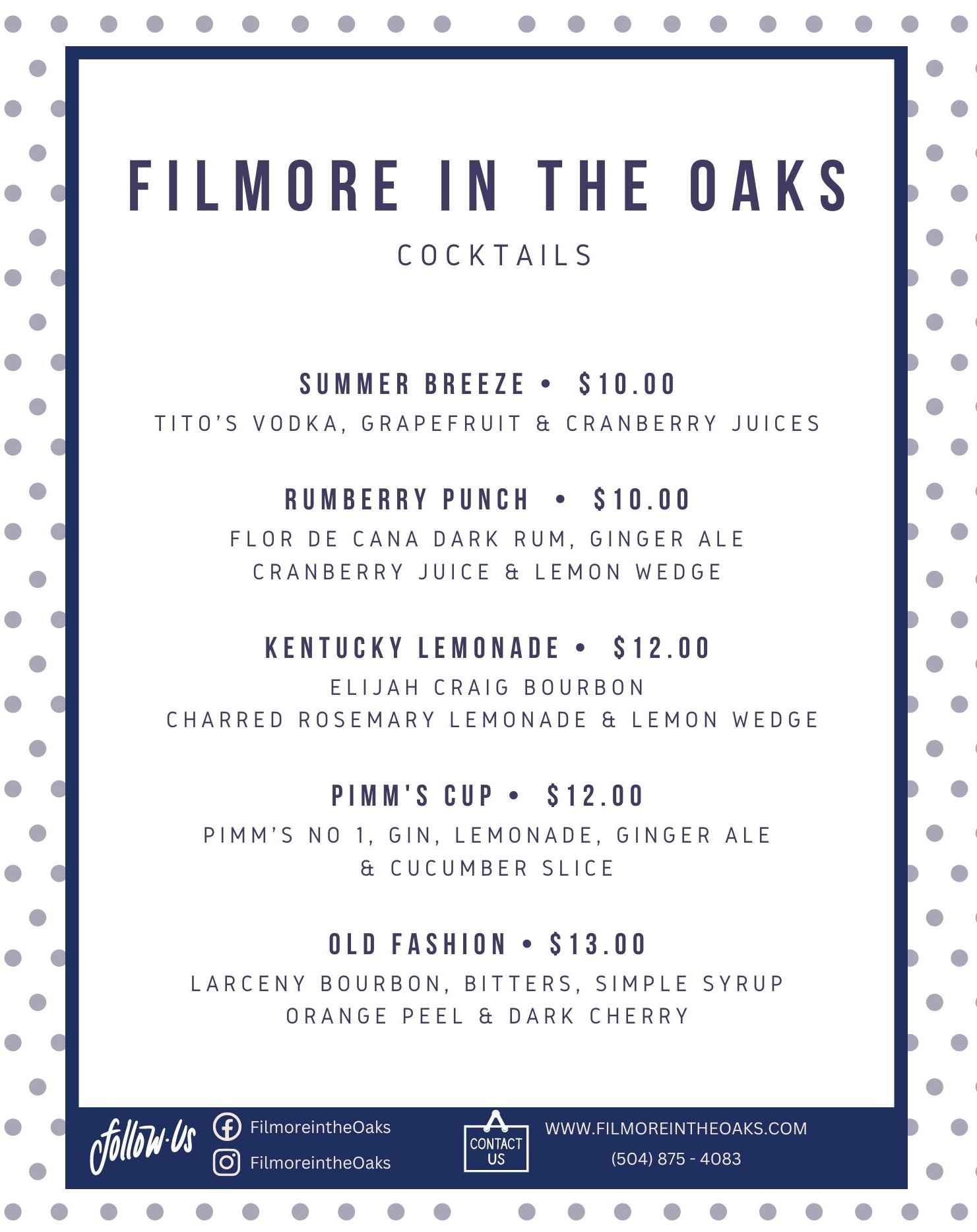 Menus - Bayou Oaks at City Park - North Course