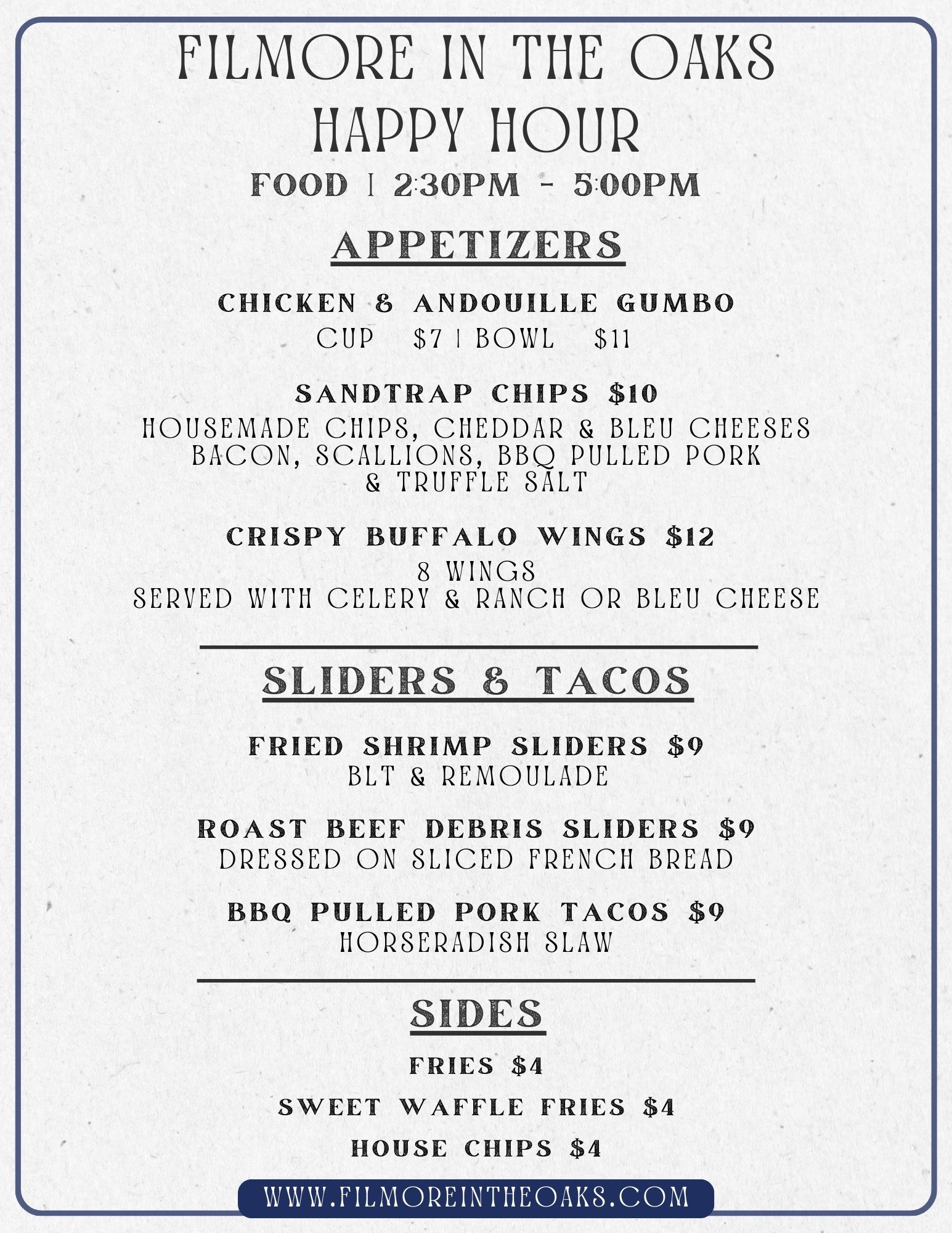 Menus - Bayou Oaks at City Park